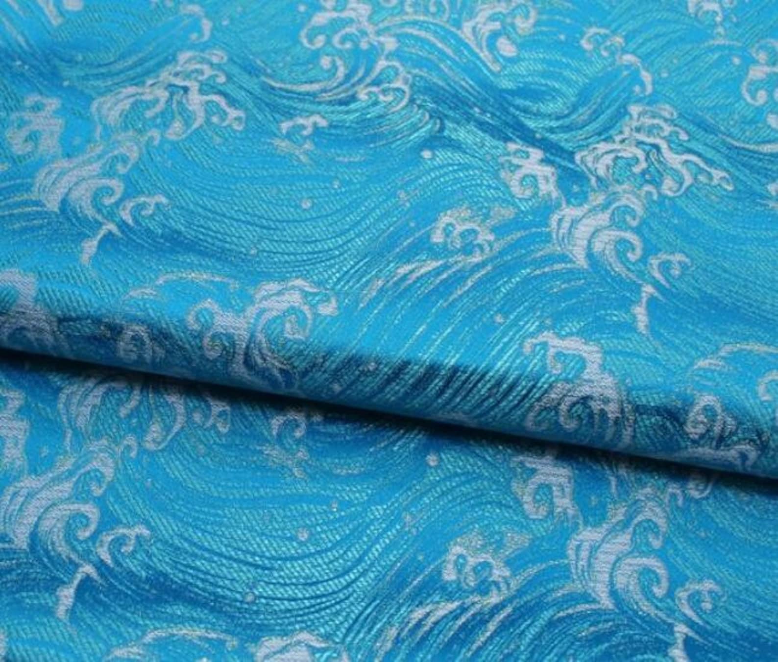 Blue color brocade fabric with wave pattern jacquard fabric | Etsy