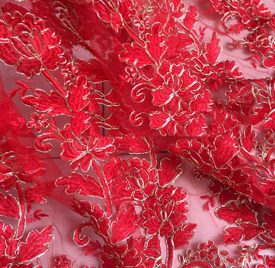 Red Lace Fabric, Mesh Embroidered Fabric, Wedding Lace Fabric, Cosplay ...