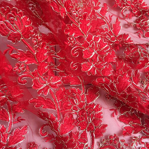 Red Lace Fabric - Etsy