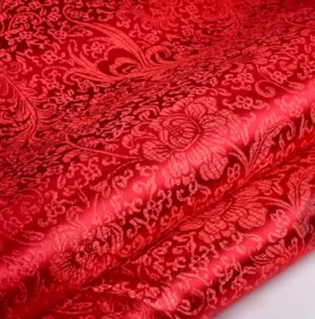 Red Color Brocade Fabric, Flower Style Jacquard Fabric, Tang-suit Dress ...