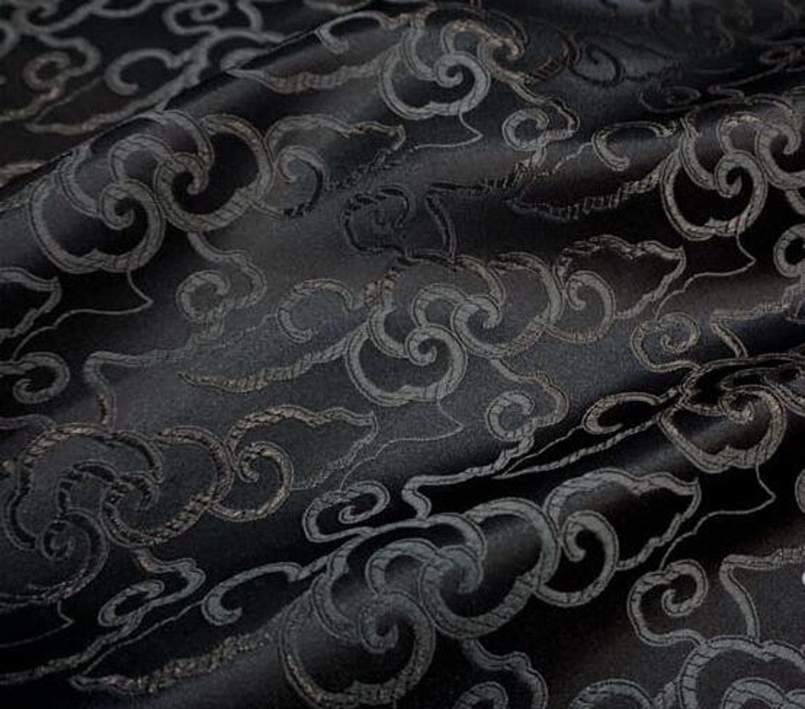Black Color Brocade Fabric Jacquard Fabric by the Yard - Etsy