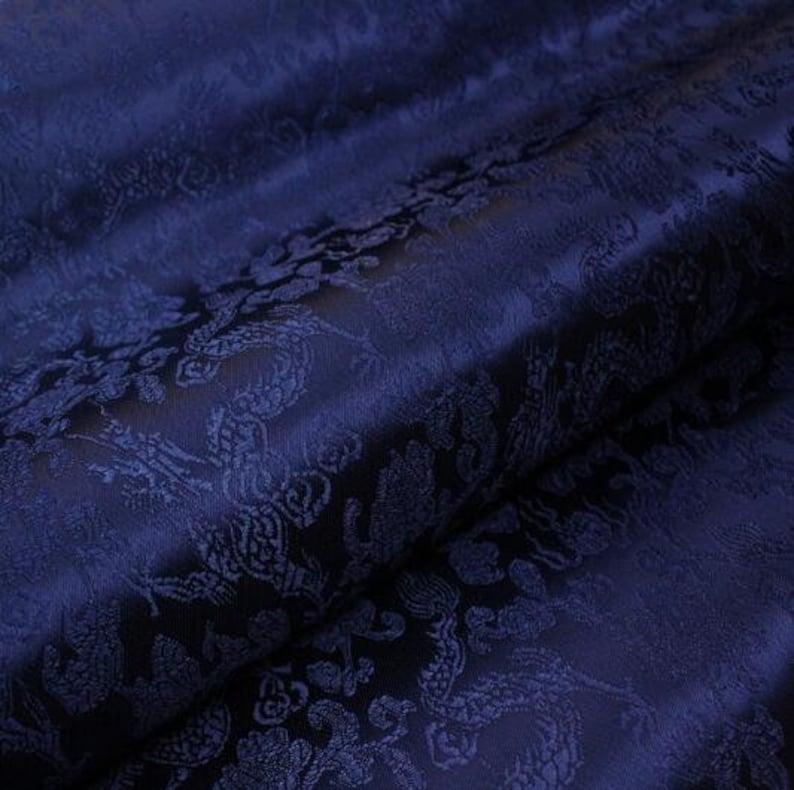 Navy Blue Color Brocade Fabric Jacquard Fabric Wedding Dress - Etsy