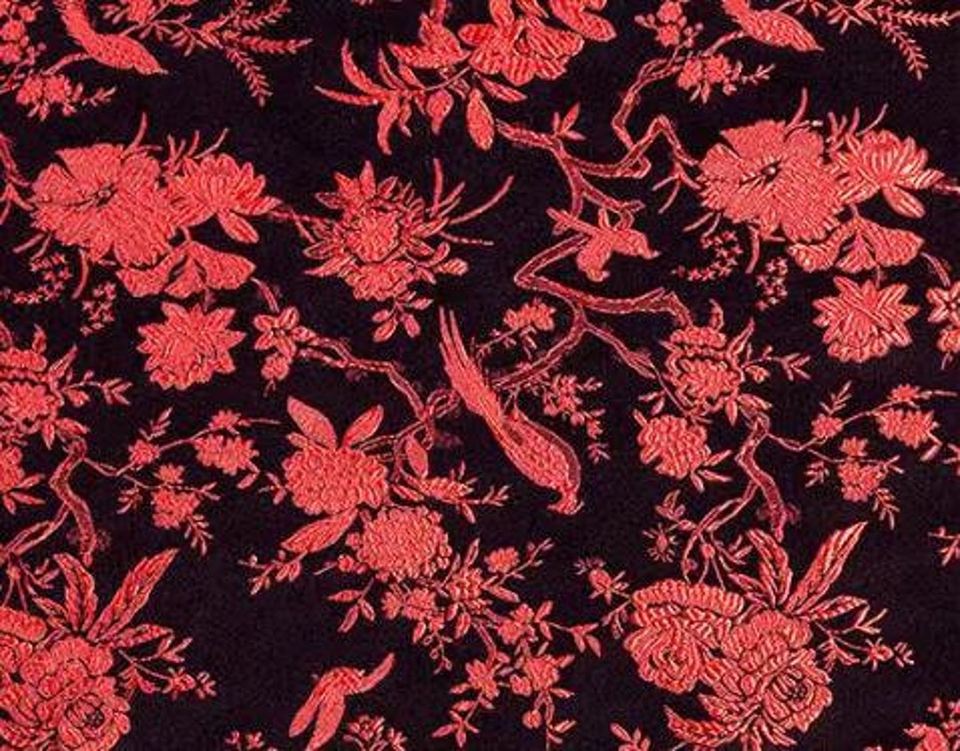 Schwarzer Brokat-Stoff mit rotem Vogel, Cheongsam-Stoff, chinesischer ...