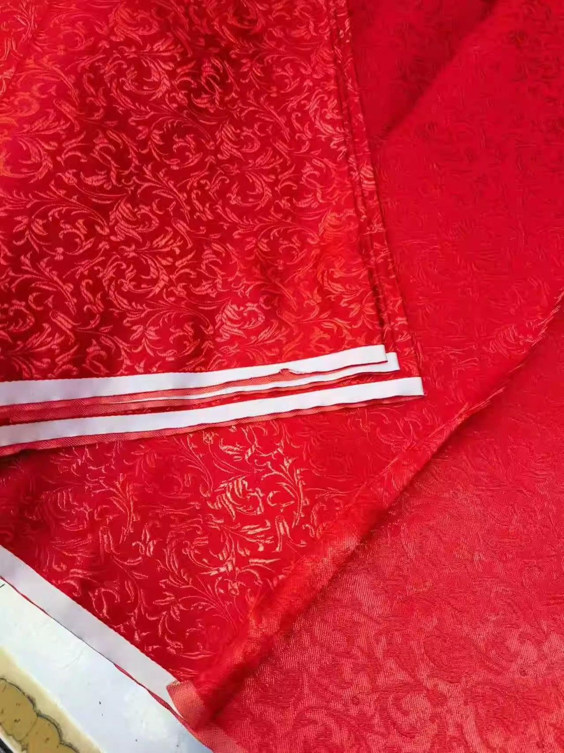 Dark Red/red Color Brocade Fabric With Wheat Spike Pattern , Jacquard ...