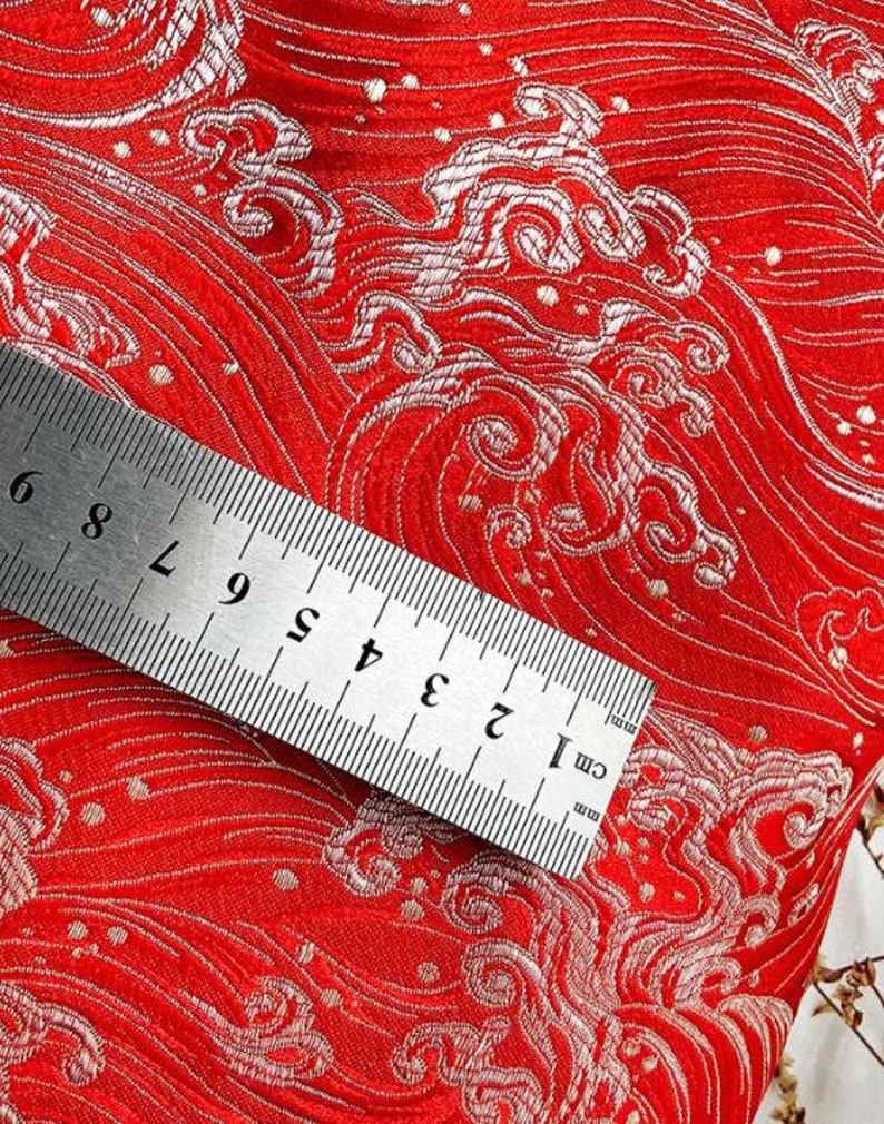 Red Color Brocade Fabric With Wave Pattern Jacquard Fabric - Etsy