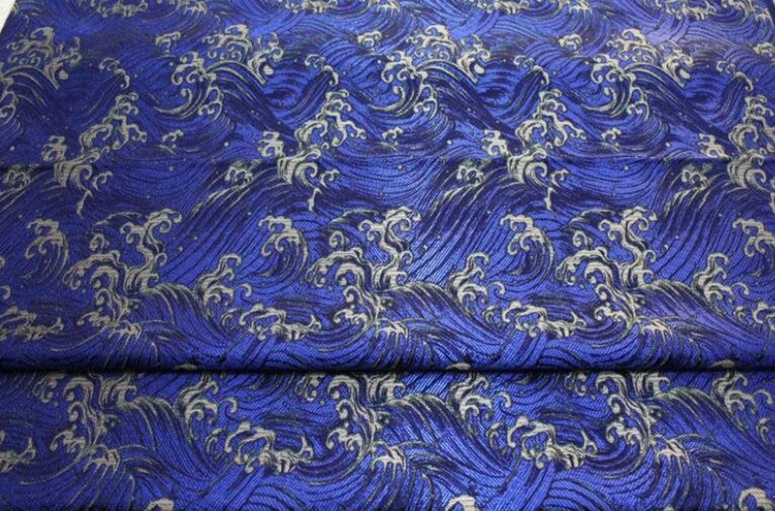 Blue Color Brocade Fabric With Wave Pattern Jacquard Fabric - Etsy