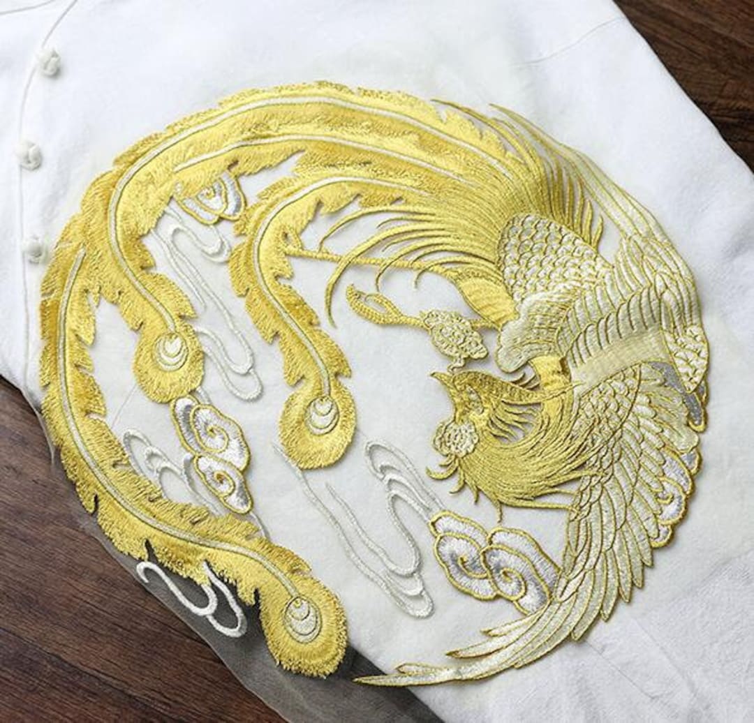 2 Color Cream/black Color Mesh With Phoenix Pattern Applique ...