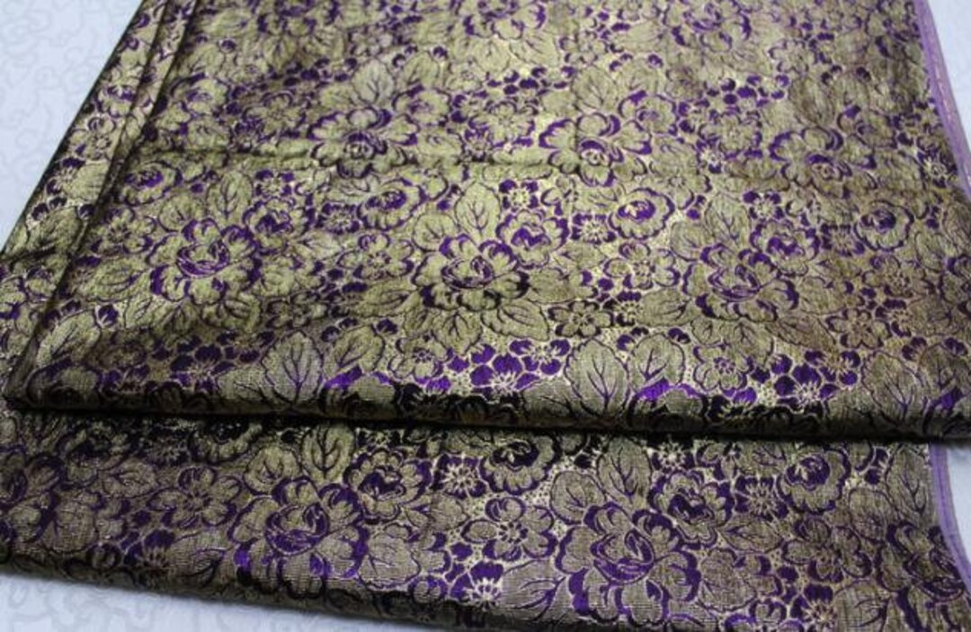 Purple Brocade Fabric, Jacquard Fabric, Flower Style Brocade Fabric ...