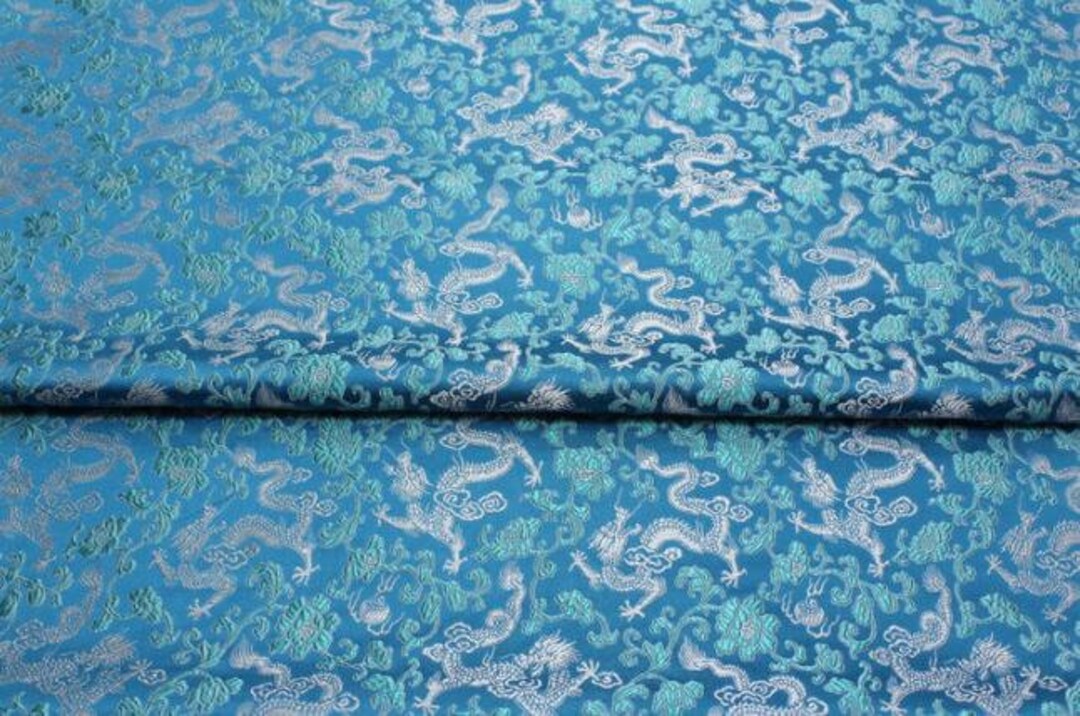 Light Blue Color Brocade Fabric, Jacquard Fabric, Dragon Fabric, by the ...