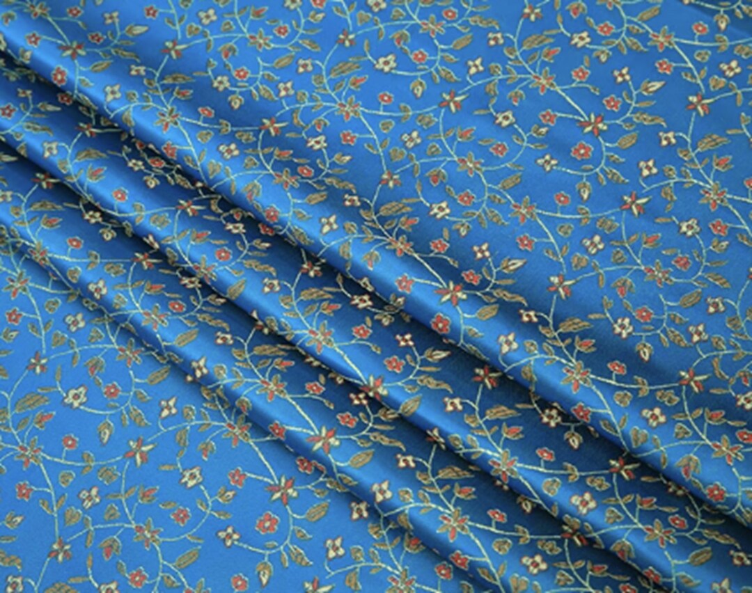 Light Blue Color Brocade Fabric, Jacquard Fabric, Flora Style Brocade ...