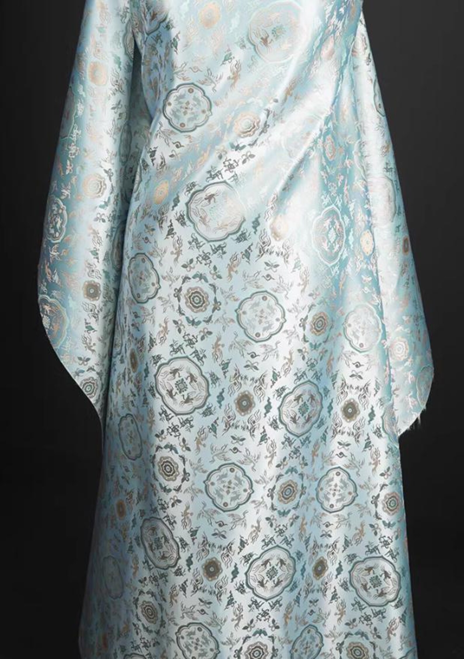 Light Blue Color Brocade Fabric, Jacquard Fabric, by the Yard - Etsy
