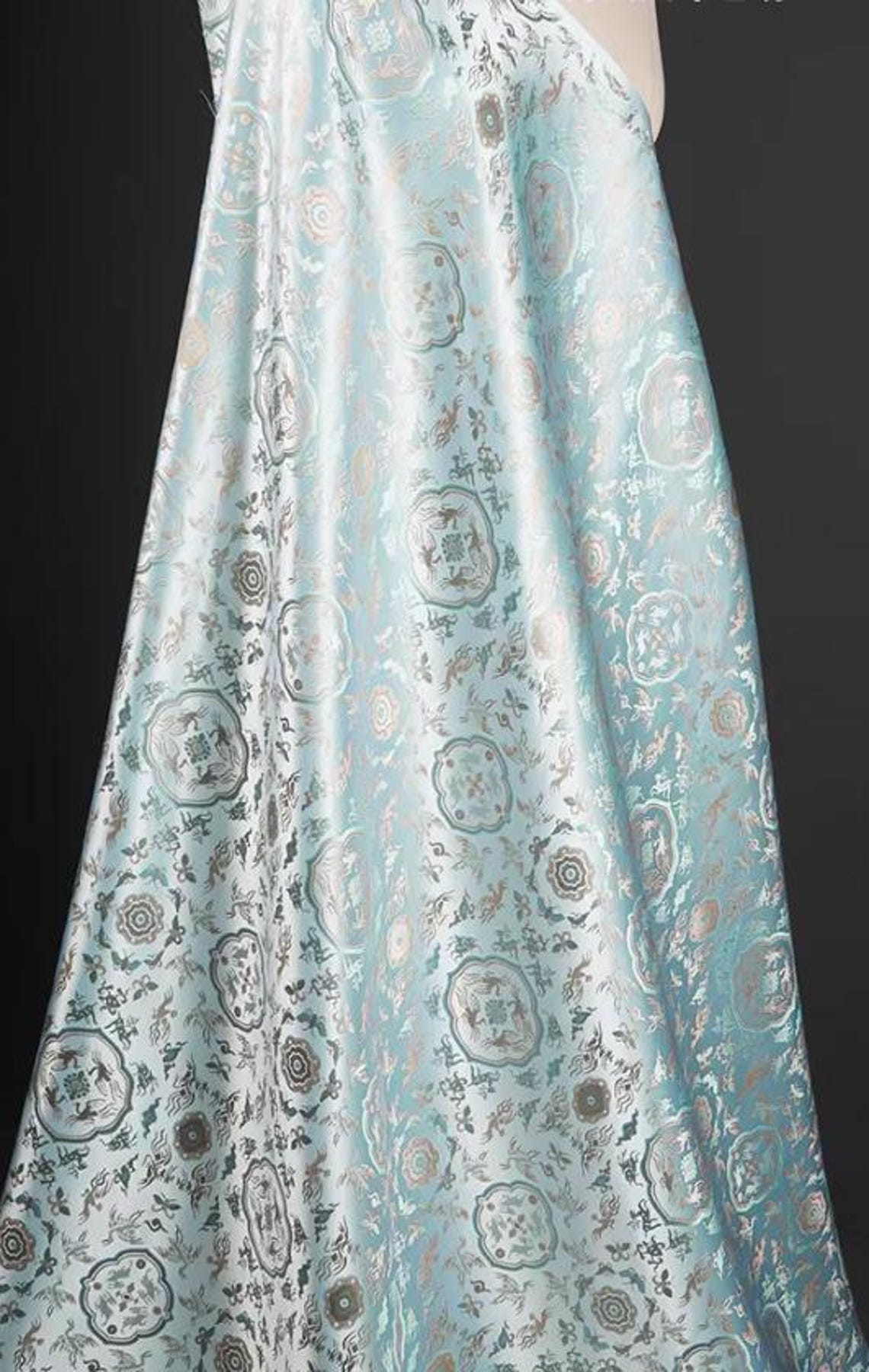 Light Blue Color Brocade Fabric, Jacquard Fabric, by the Yard - Etsy