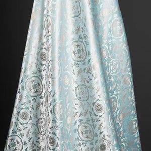 Light Blue Color Brocade Fabric, Jacquard Fabric, by the Yard - Etsy