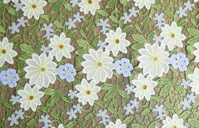 Green Flower Lace, Hollow Embroidery Flower Style Lace Fabric, Wedding ...