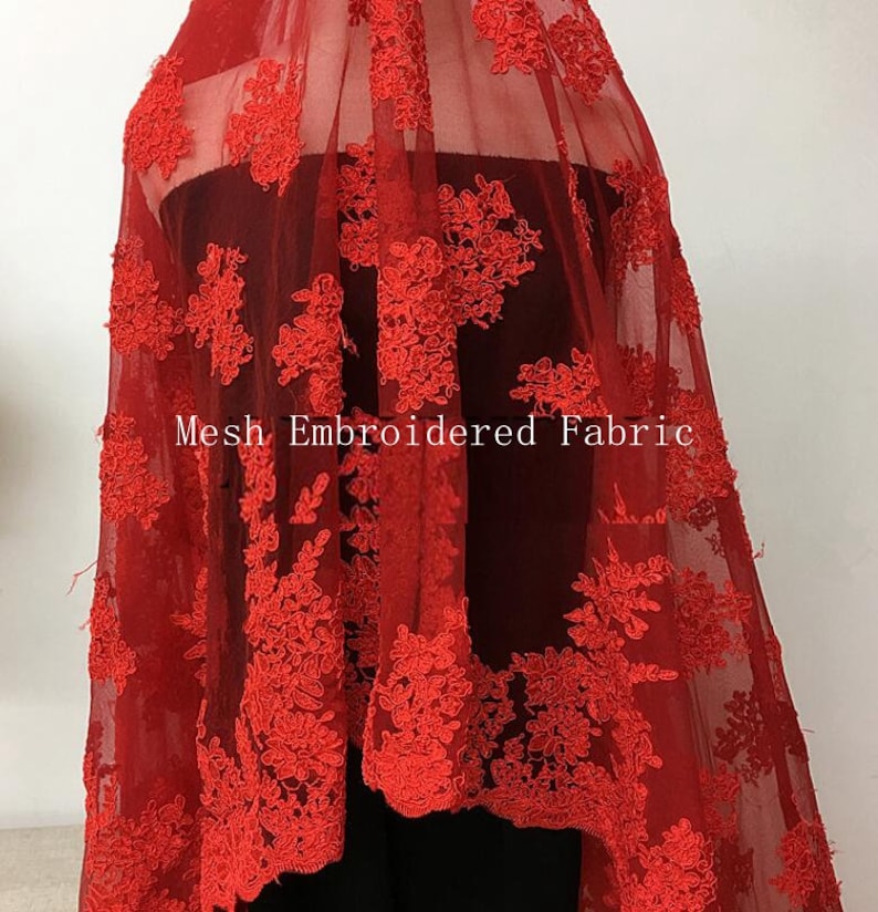 Red Lace Fabric, Mesh Embroidered Fabric, Wedding Lace Fabric, Cosplay ...