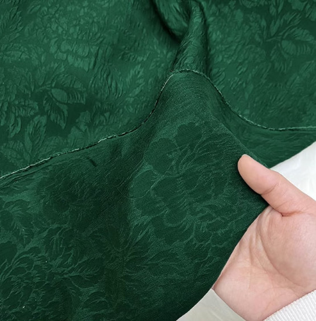 100% Silk Fabric, Dark Green Color Silk Jacquard Fabric, Fabric by the ...