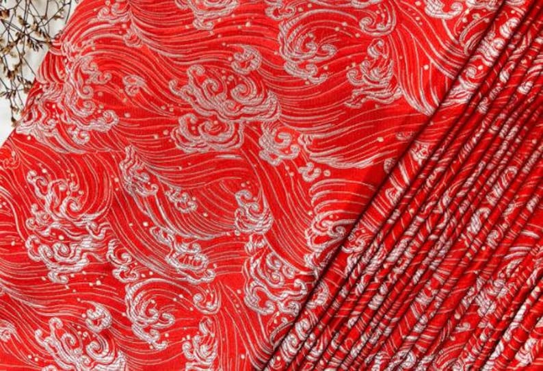 Red Color Brocade Fabric With Wave Pattern Jacquard Fabric - Etsy