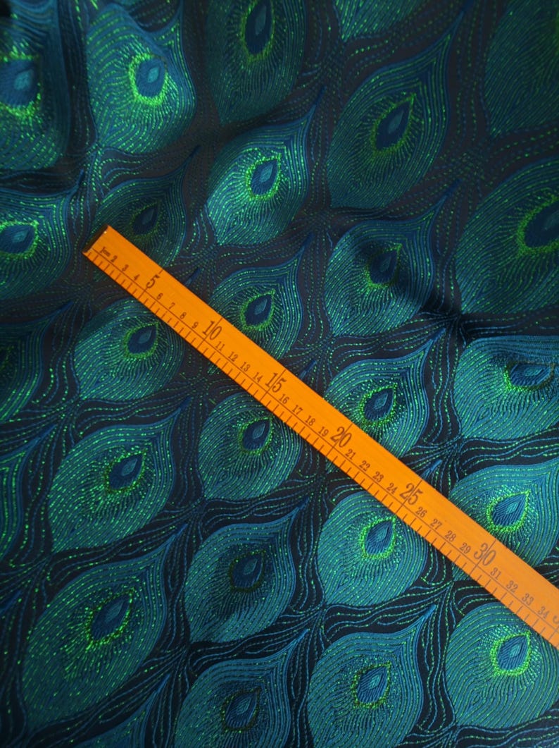 High Quality Peacock Blue Green Color Brocade Fabric With Peacock ...