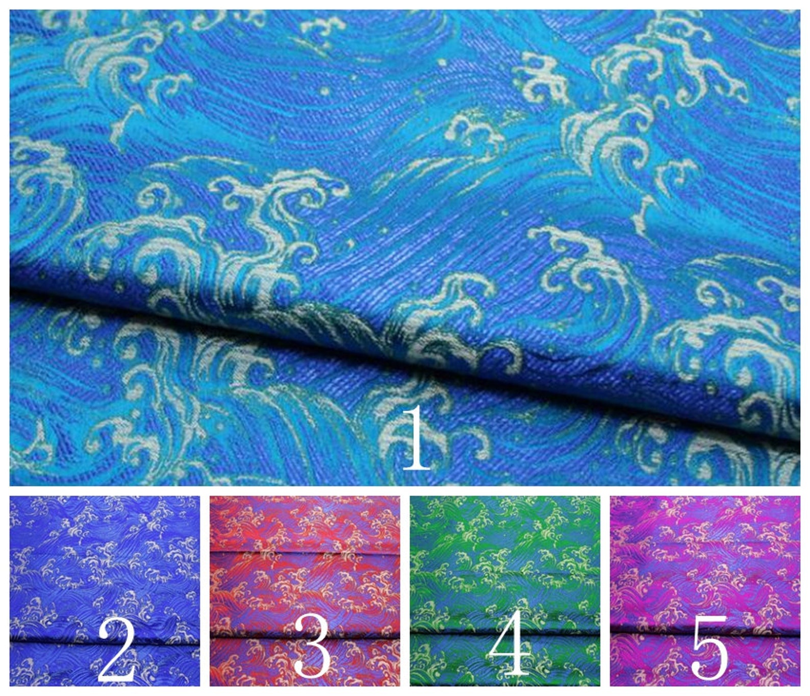 Blue Color Brocade Fabric With Wave Pattern Jacquard Fabric - Etsy