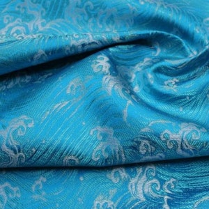 Blue color brocade fabric with wave pattern jacquard fabric | Etsy