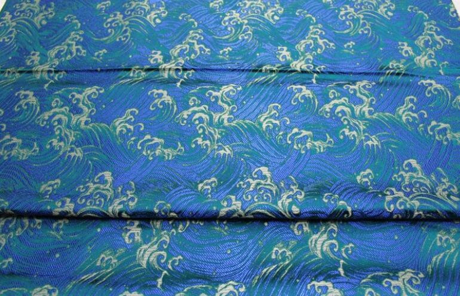 Blue Color Brocade Fabric With Wave Pattern Jacquard Fabric - Etsy