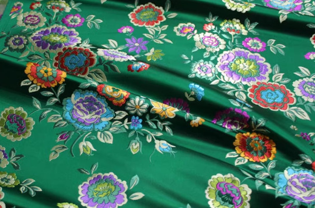 Spring Dress Fabric, Green Color Brocade Fabric , Flower Jacquard ...