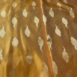 Gold Yellow Color Brocade Fabric, Jacquard Fabric, Brocade Fabric ...