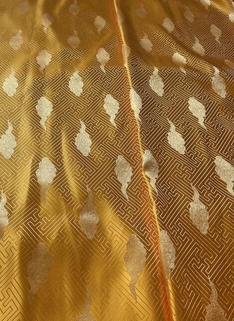 Gold Yellow Color Brocade Fabric, Jacquard Fabric, Brocade Fabric ...