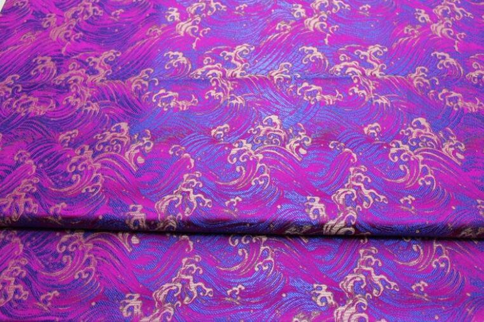 Blue Color Brocade Fabric With Wave Pattern Jacquard Fabric - Etsy