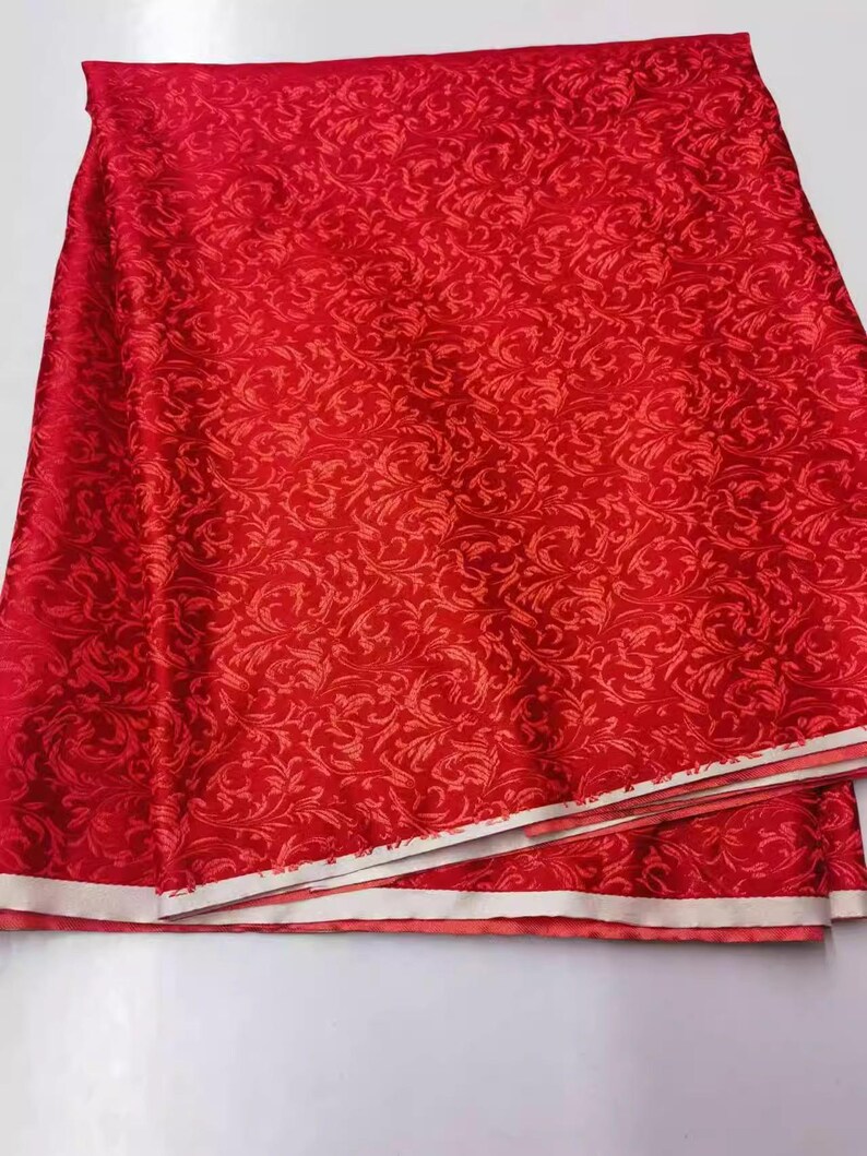 Dark Red/red Color Brocade Fabric With Wheat Spike Pattern , Jacquard ...