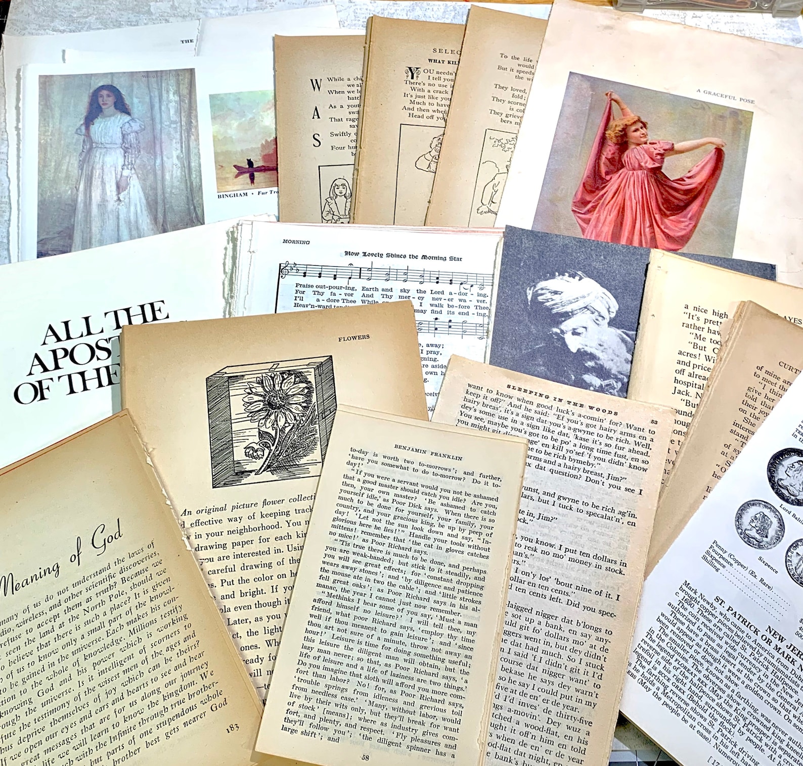 Antique Vintage Book Page Bundle Ephemera Naturally Aged Book Pages ...