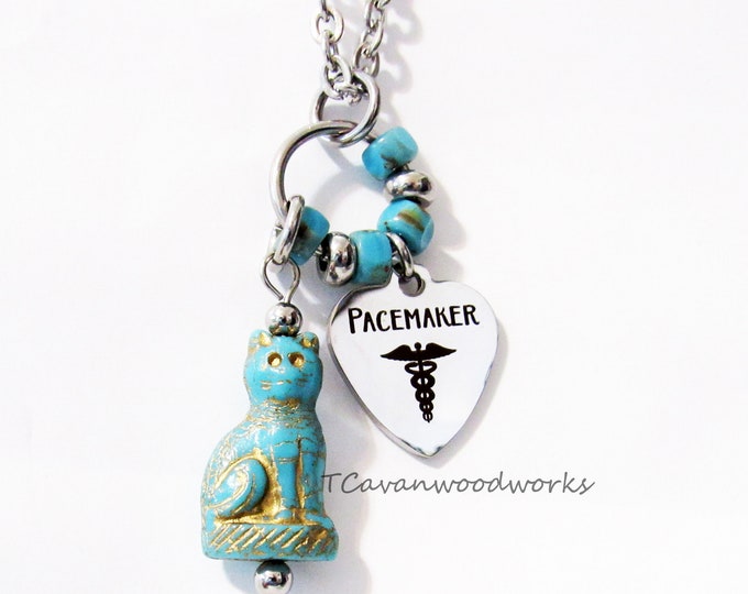 Pacemaker Necklace Turquoise Blue Czech Cat Pacemaker Stainless ...
