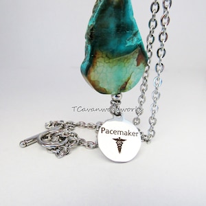Pacemaker Necklace Stainless Agate Slab Gemstone Dyed Seafoam Green ...