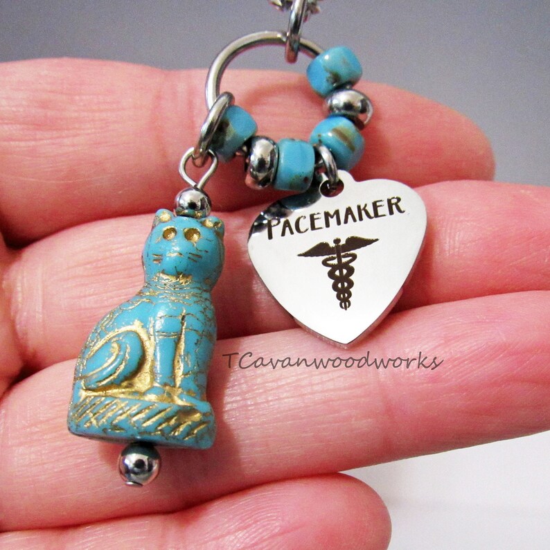 Pacemaker Necklace Turquoise Blue Czech Cat Pacemaker | Etsy
