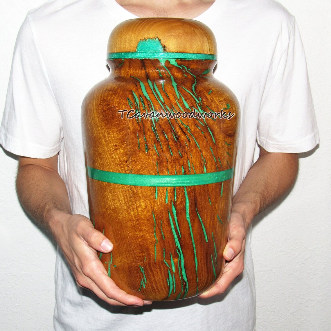 Wood Urn Resin Inlaid Hand Turned Mulberry Wood Seafoam Green - Etsy