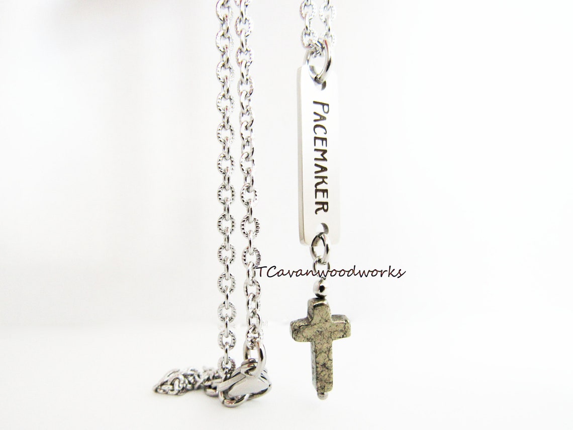 Pacemaker medical id necklace Pyrite gemstone cross Pacemaker | Etsy