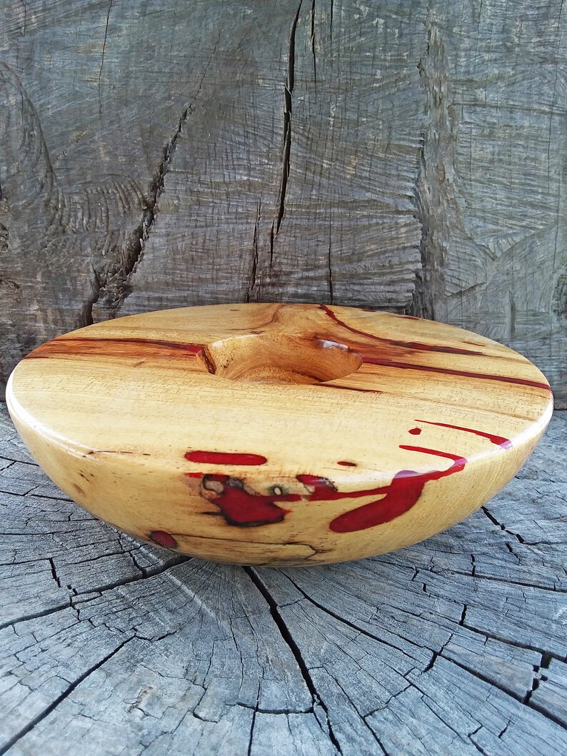 Wood Bowl Inlaid Resin Wood Bowl Candle Bowl Red Resin | Etsy
