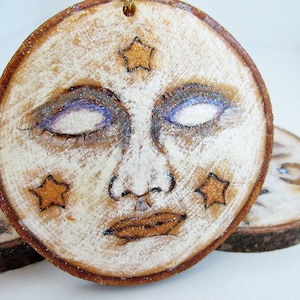 Celestial Moon Face Wood Slice Ornaments Holographic Stars Moon Face ...
