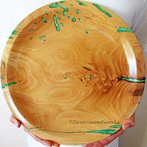 Resin Inlaid Wood Plate Hand Turned Ash Wood Plate Iridescent Green ...