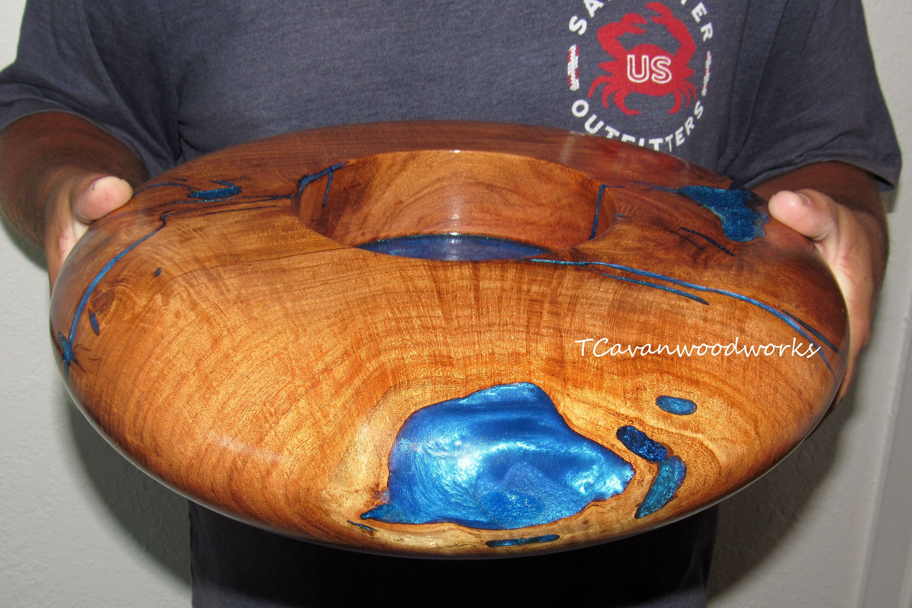 Resin Inlaid Wood Sculpture Mesquite Root Ball Woodturning Blue ...