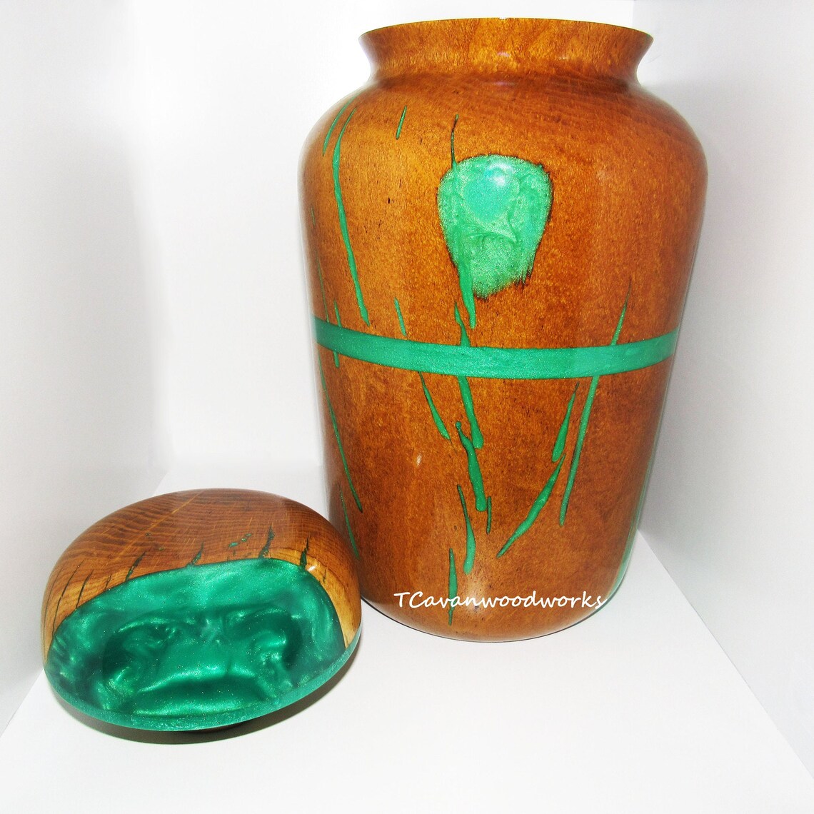 Wood Urn Resin Inlaid Hand Turned Mulberry Wood Seafoam Green - Etsy