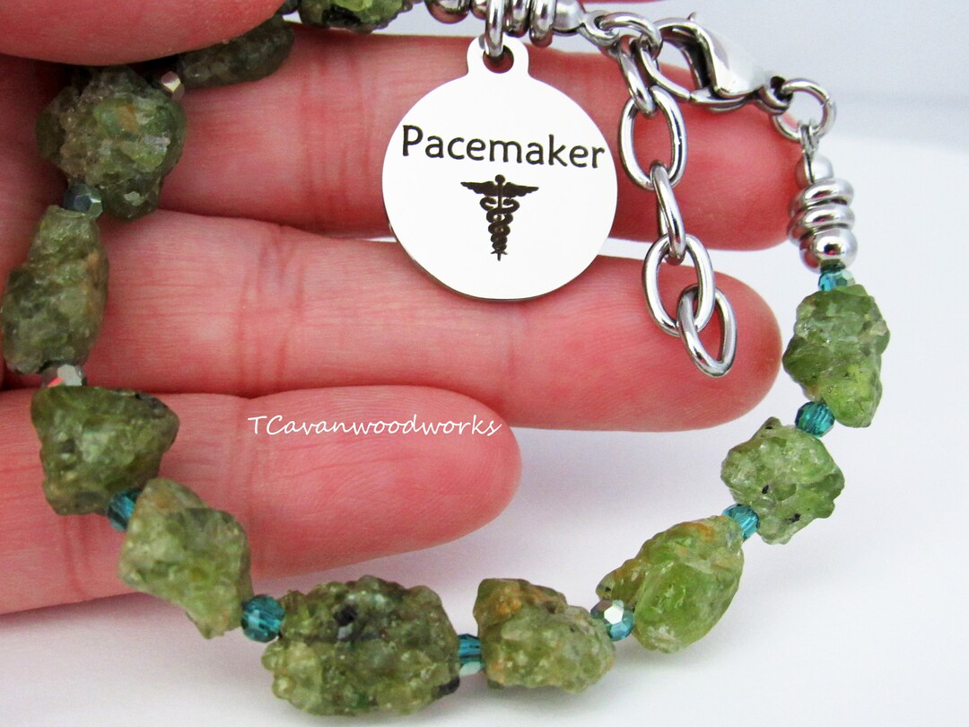Pacemaker Medical Id Bracelet Raw Green Garnet Gemstones Stainless ...