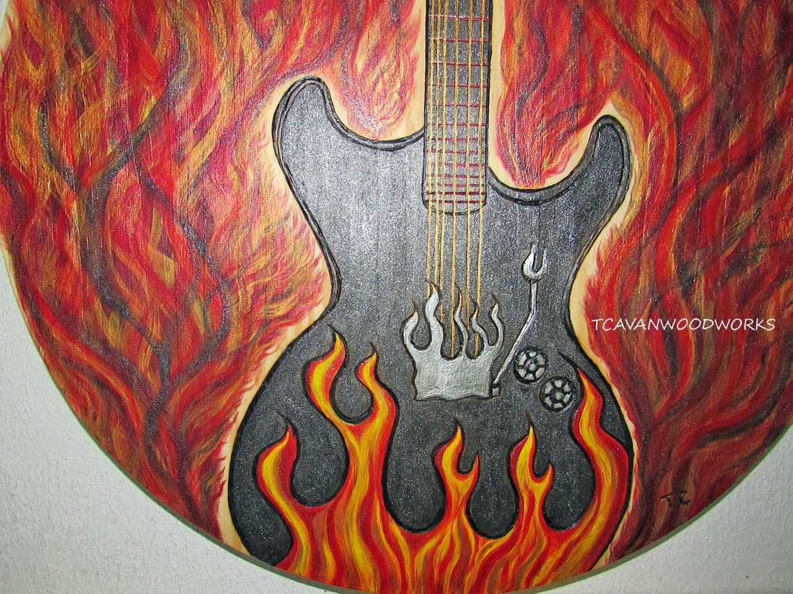 Flame Guitar Painting Guitar Player Painting Guitarist Art | Etsy