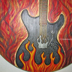 Flame Guitar Painting, Guitar Player Painting, Guitarist Art, Wood ...