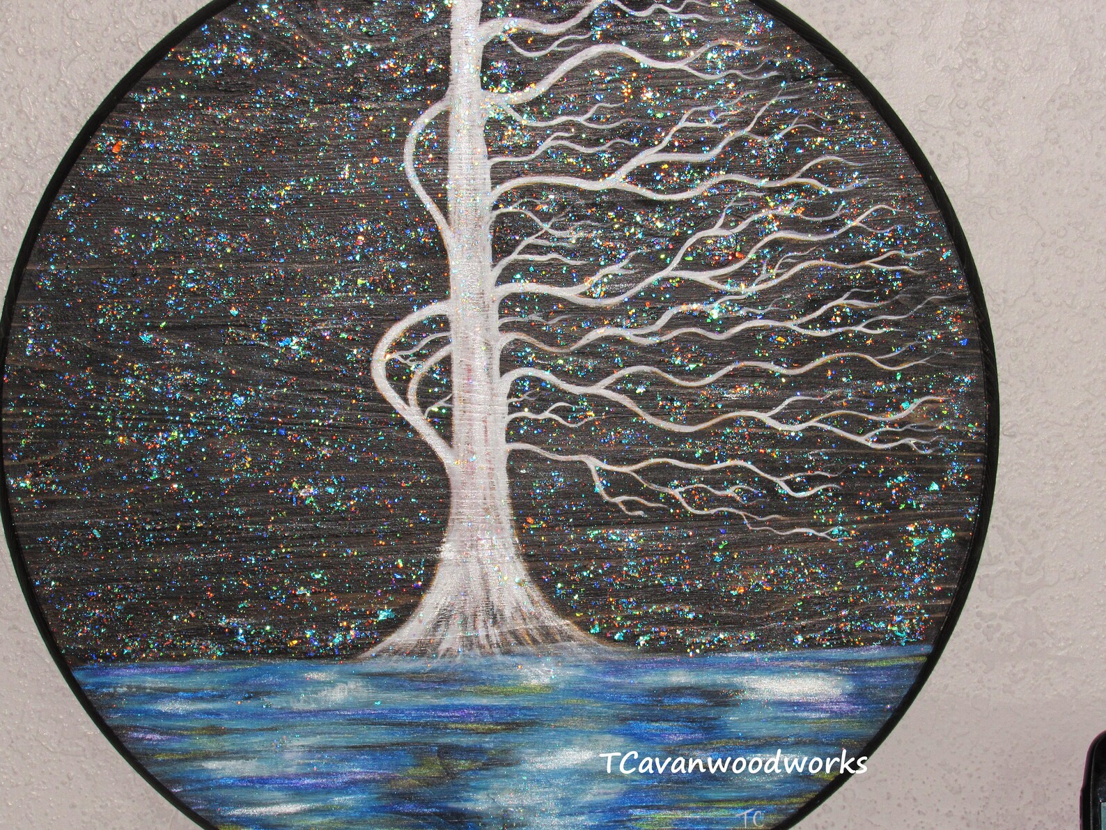 Stars Night Sky Tree Painting, "glitter Storm Tree" Glitter Astronomy ...