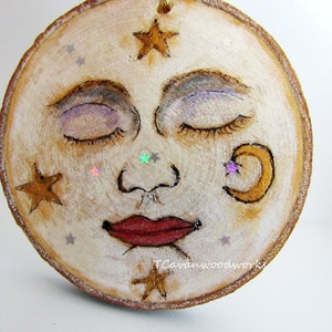Celestial Moon Face Wood Slice Ornaments Holographic Stars Moon Face ...