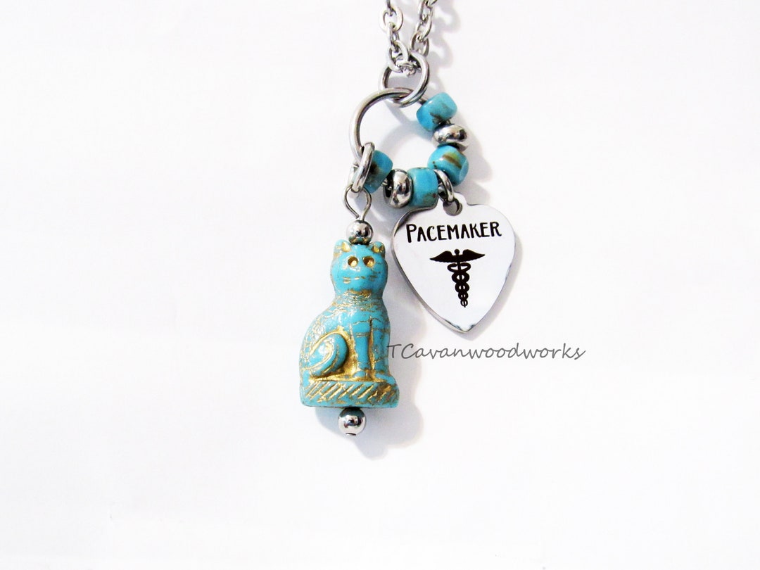 Pacemaker Necklace Turquoise Blue Czech Cat Pacemaker Stainless ...
