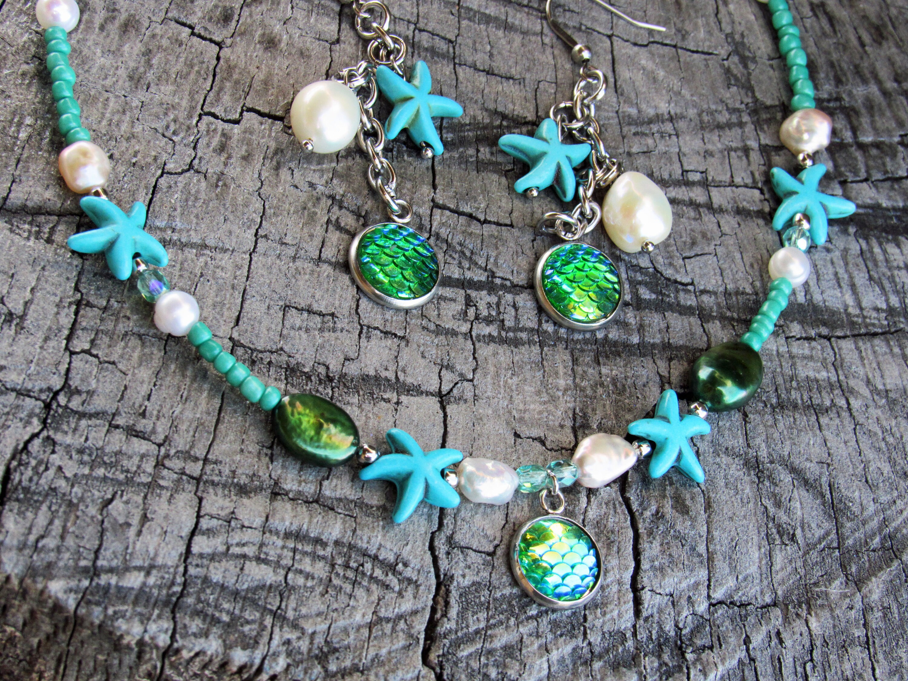 Mermaid Scale Necklace, Mermaid Pearl Necklace, Starfish Necklace ...