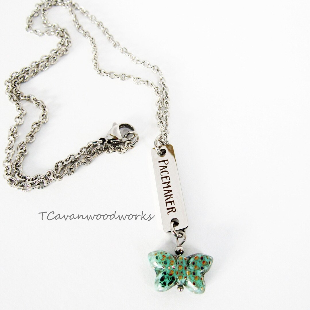 Pacemaker Necklace Stainless Turquoise Glass Butterfly Charm Pacemaker ...