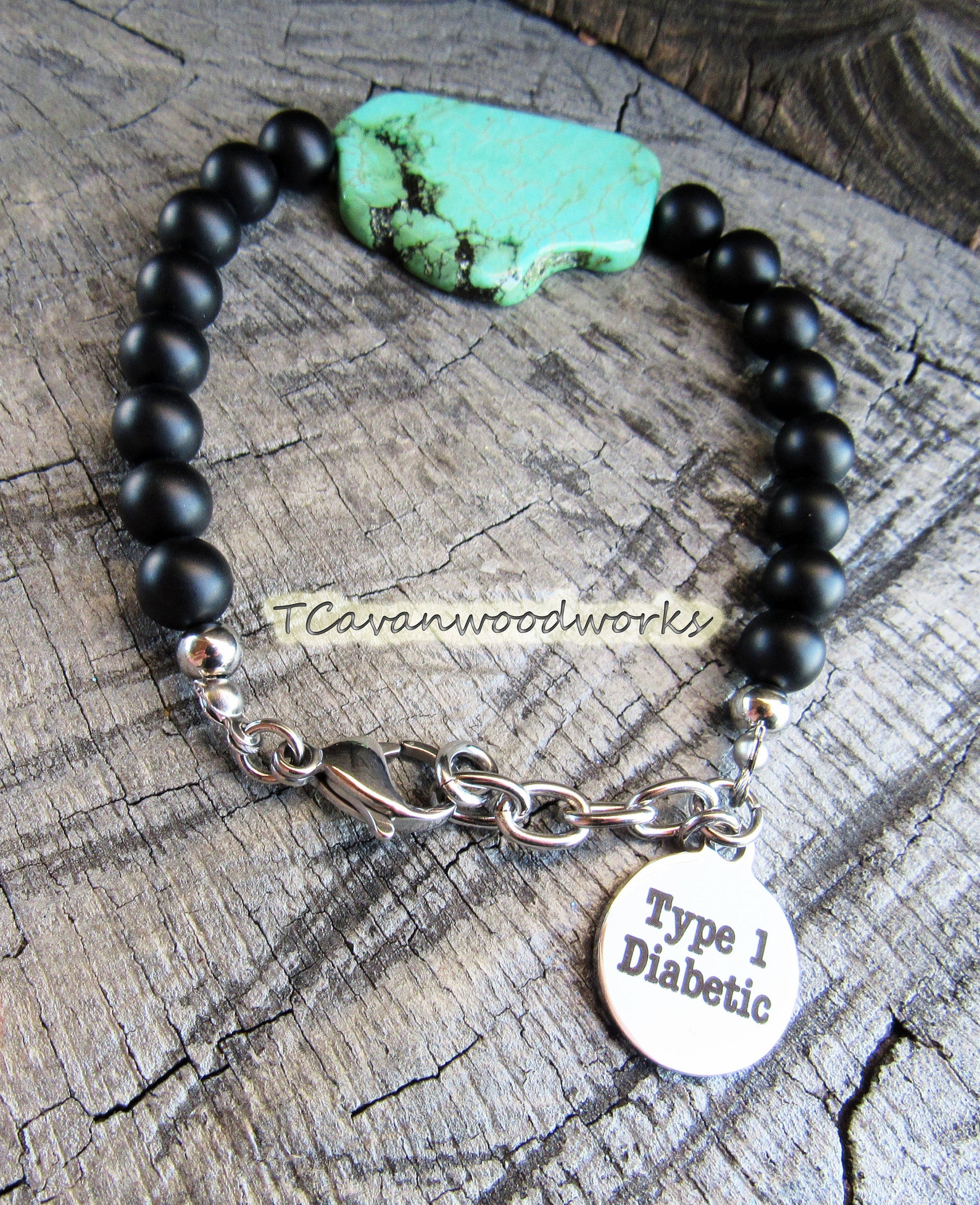 Mens Type One Diabetic Bracelet Onyx and Turquoise Green - Etsy